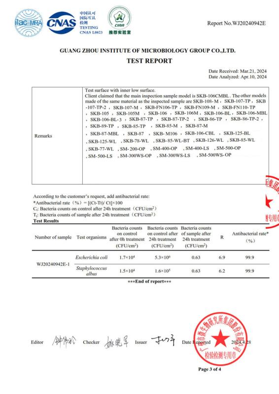 Anti-microbial Test Report - KINGLEADER Technology Company