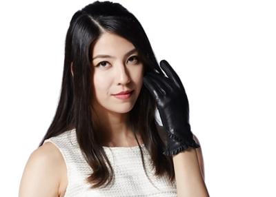 Cina Guanti caldi della pelle di pecora delle donne dei guanti di cuoio di sapore del polsino femminile classico di Falbala in vendita