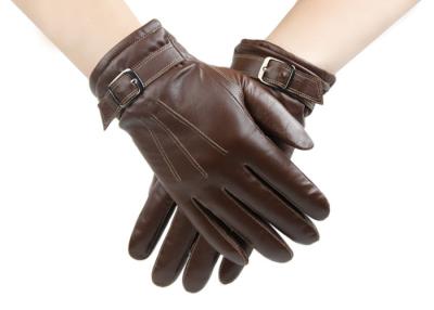 Cina Guanti di cuoio degli uomini di base di stile con il cuoio Brown delle pecore del polsino del fermaglio di cinghia in vendita