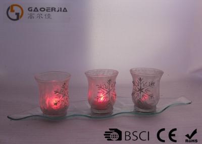 Cina Un insieme del supporto di candela 3 di vetro con la lastra di vetro e il tealight del LED in vendita