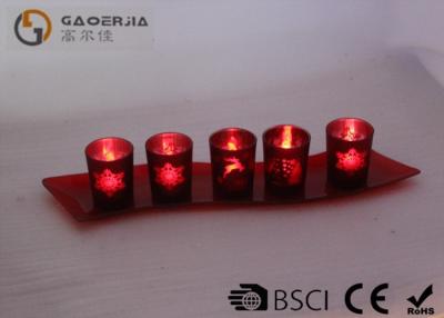 Cina Un insieme del supporto di candela di vetro di 5 rossi con la lastra di vetro ed il LED Tealight in vendita