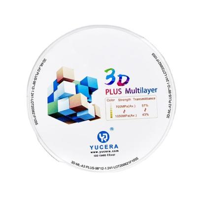 Cina YUCERA 3D Plus Multistrato Supervendite Ad Alta Resistenza 3D Multistrato Pre-Shades Zirconia Blocco Per Laboratorio Dentale Sistema CAD CAM in vendita