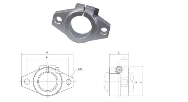 SHF Linear Shaft Support dimensional drawing