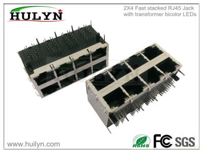 China 2X4 Jack RJ45 with Transformer+LEDs   Gigabit Connector for sale