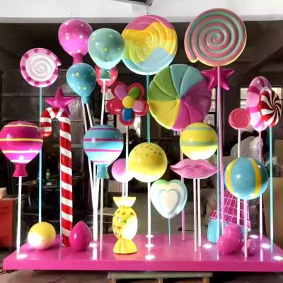 China High Quality Resin Sculpture Customizable Fiberglass Candy Lollipop Statue for Garden Theme for Holiday Decorations Mall Props for sale