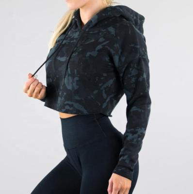 Cina Maglia con cappuccio casuale del raccolto del cammuffamento del Activewear di sport della maglia con cappuccio delle donne dell'elastam del cotone 5% di 95% in vendita
