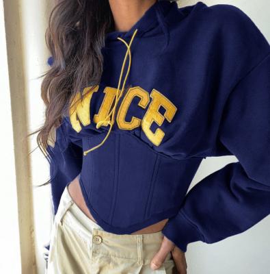 Cina Il cotone Blen mette in mostra la maglia con cappuccio della cima di Team Hoodies Embroidery Women Crop con il corsetto in vendita