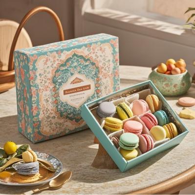 China Low MOQ Customized Luxury Logo Paper Macaron Packaging Box with Divider Paper Packaging Macaron Gift Box for sale