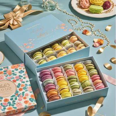 China Luxury customized logo food grade macaron paper packaging box macaron cookie storage box macaron gift box for sale