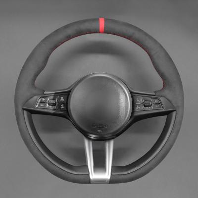 China Super Soft Custom Hand Stitch Steering Wheel Cover voor ALFA ROMEO Giulia Quadrifoglio Stelvio Quadrifoglio 2017-2020 Te koop