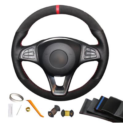 中国 メルセデス・ベンツ GLA250 W205 C117 C218 W213 X156 X253 C253 W166 X166 W444用の豪華なハンドセイティングスウェードPU革ステアリングホイールのカバーを味わう 販売のため