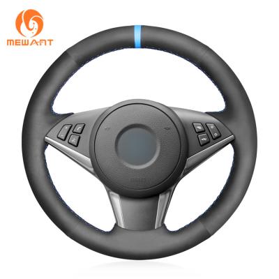 中国 BMW 525i 530i 540i 545i 550i 650i E60 E61 トゥーリング E63 E64 カッペ フル スウェード ステアリングホイールのカバー 青いストライプ 販売のため