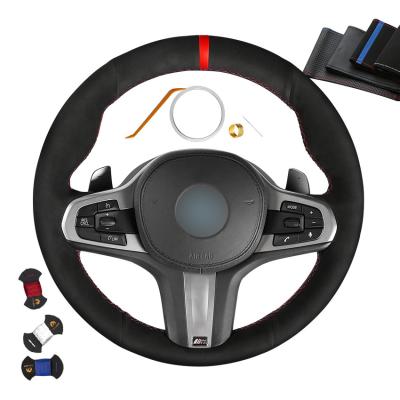 中国 手縫い全黒スウェード カーステアリングホイールのカバー BMW G30 カスタマイズされたフィット 販売のため