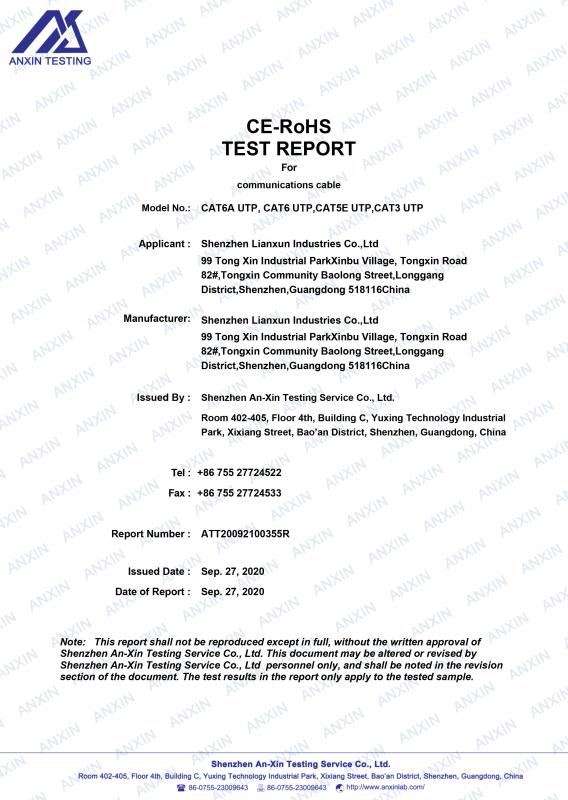 RoHS - SHENZHEN LIANXUN HIGH-TECH CO., LTD.& LANSAN INTL LIMITED