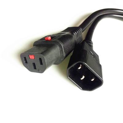 China C13 To C14 3pin black extension power cord with lock 0.5m-10m or OEM copper power extension cable for sale