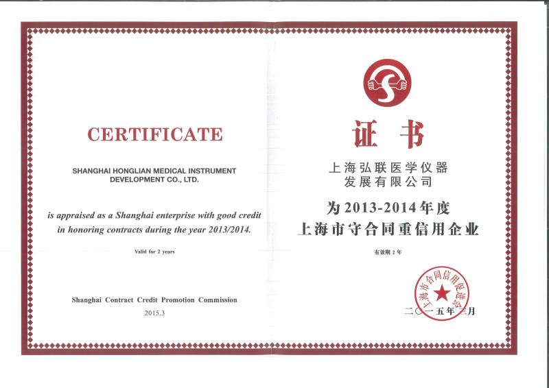 Credit Certificate - Shanghai Honglian Medical Tech Group