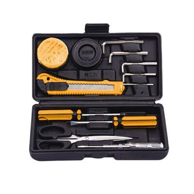 13-piece household hand tool set in molded plastic case