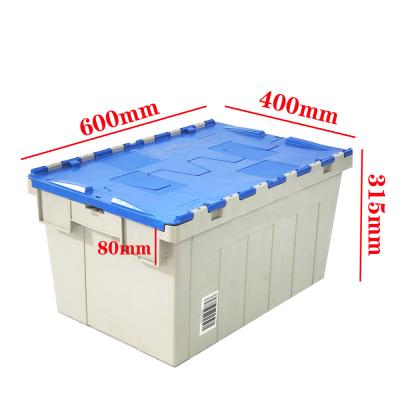 China Solid Box Style FIRST 600*400*315mm Moving Storage Nestable and Stackable Plastic Crate with Lid for sale
