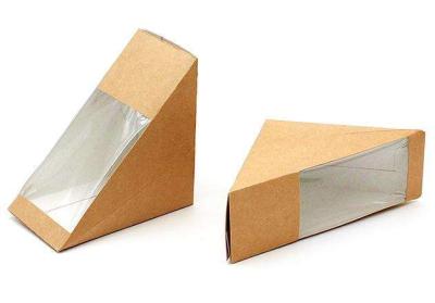 China Nuevo diseño personalizado impreso papel sándwich caja papel triángulo sándwich embalaje cajas con ventana en venta