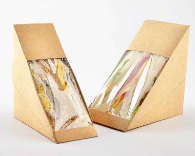 China Nuevo diseño personalizado impreso papel sándwich caja papel triángulo sándwich embalaje cajas con ventana en venta