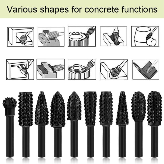 6PC Woodworking Rotary Rasp File Six Piece Woodworking Face Milling Cutter Carving Milling Cutter Electric Drill with DIY Root