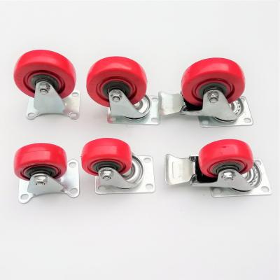 Cina 75mm/100mm/125mm Industria ruote di carrione doppio cuscinetto ruota di plastica rossa ricino con freno in vendita