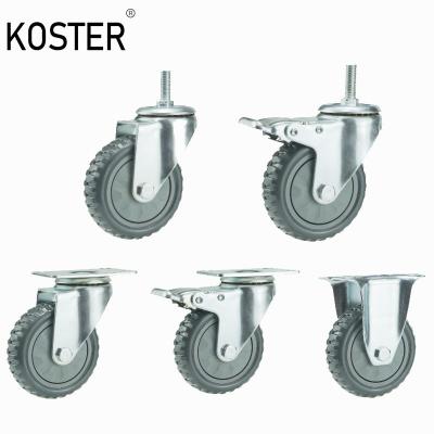 China 3 inch tot 5 inch Industry Duty Grey Free Wheel Rubber Plastic Trolley Dustbin Caster Wheels Te koop