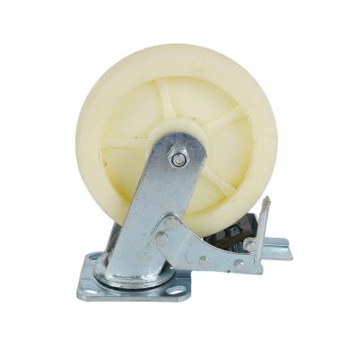 China 4 5 6 8 inch 600 kg Load Heavy Duty White Nylon Swivel Casters Wielen met rem 50 mm Dik Te koop