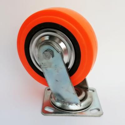 China 4 5 6 8 inch Orange Polyurethane Double Ball Bearing Swivel Castor met rollager Te koop
