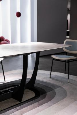 China Mesa de comedor de cerámica de mármol con base metálica en venta