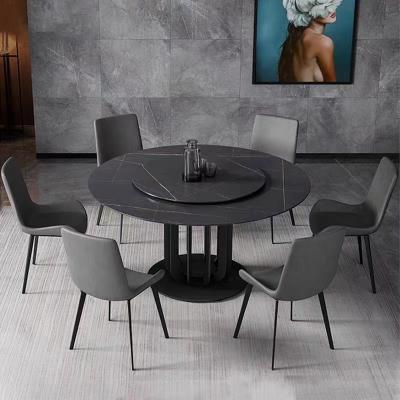 China Marble Surface Slate Sintered Stone Top Modern Bulgaria Grey Color Ceramic Table with Metal Base Dining Table Sets for sale