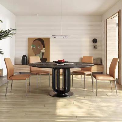 China Marble Surface Slate Sintered Stone Top Modern Bulgaria Grey Color Ceramic Table with Metal Base Dining Table Sets for sale