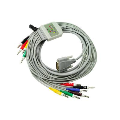 Corde d'électrocardiogramme d'avance de la GLACE 10 d'AHA avec le connecteur Newtech 1206 du DB 15 de la banane 3.6m