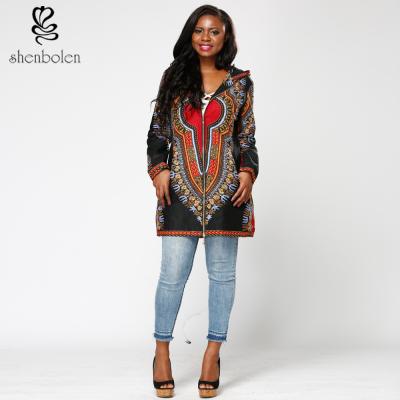 Cina Rivestimenti africani di inverno della stampa delle donne del tessuto di Dashiki con la manica lunga di maglia con cappuccio in vendita