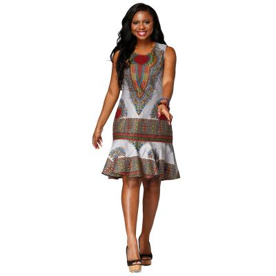 Cina Cotone africano della cera del collare 100% del quadrato di lunghezza del Midi del vestito dalla stampa di stile di Dashiki in vendita