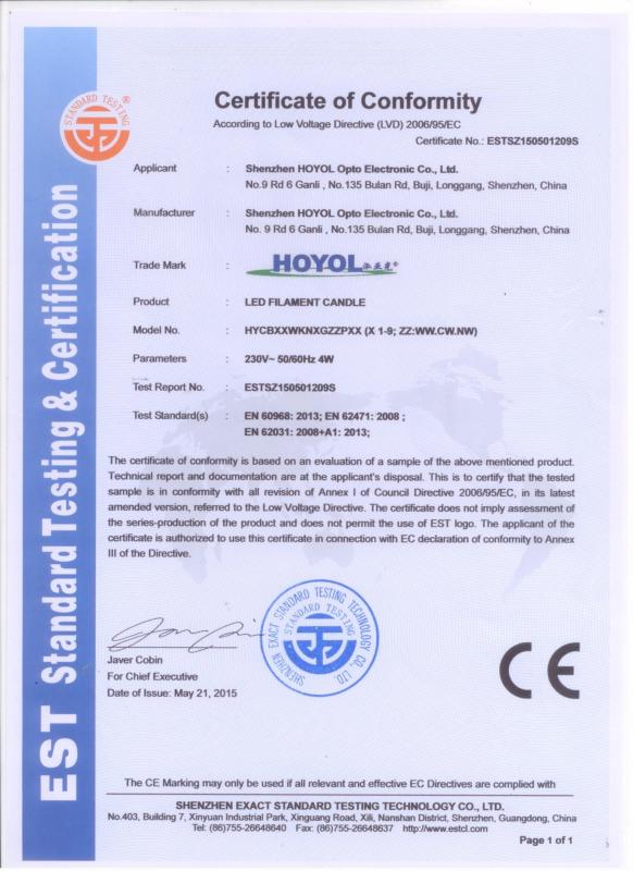 CE - Shenzhen HOYOL Intelligent Electronics Co.,Ltd