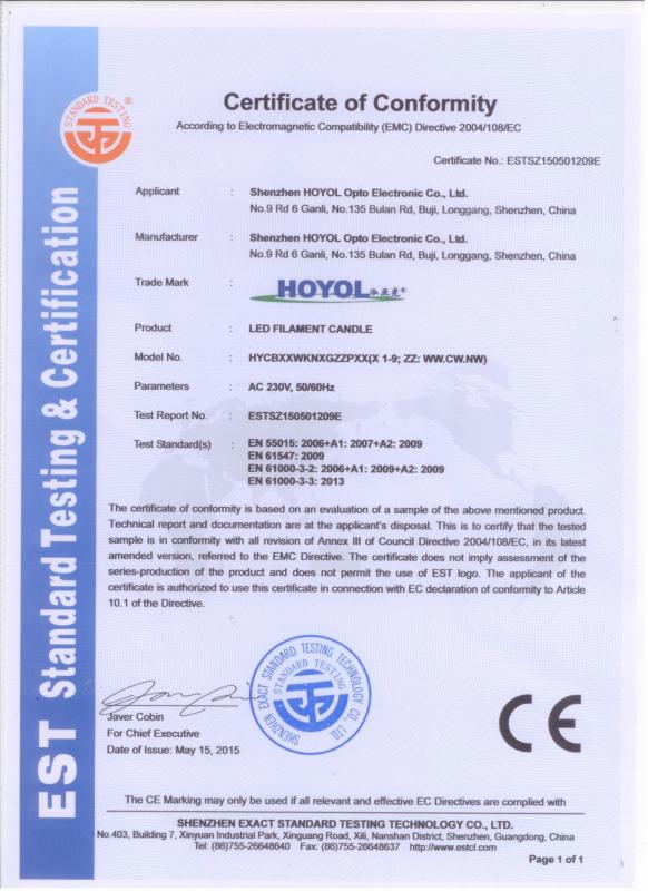 CE - Shenzhen HOYOL Intelligent Electronics Co.,Ltd