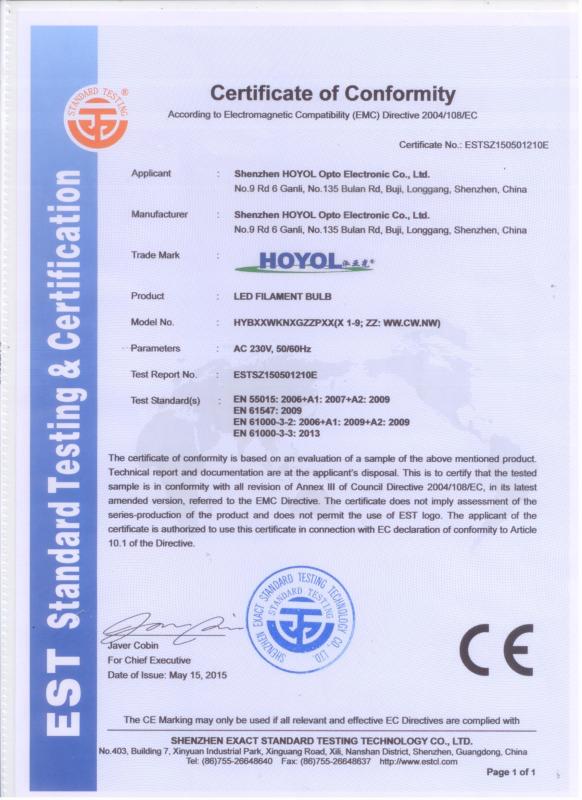 CE - Shenzhen HOYOL Intelligent Electronics Co.,Ltd