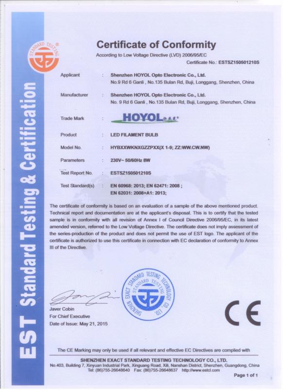CE - Shenzhen HOYOL Intelligent Electronics Co.,Ltd