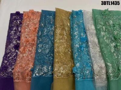0'' to 7/8'' Width African Lace Fabric Cotton Mesh 3d Flower Lace Applique for