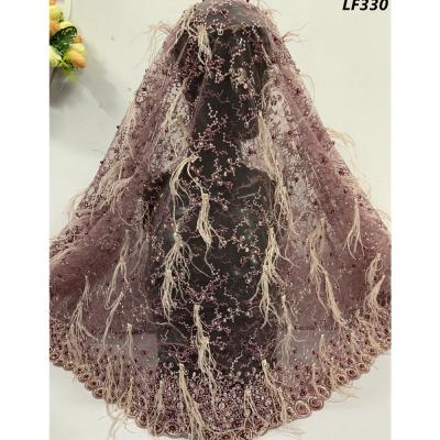 Handmade Beaded Lace Trim Luxury Feather Embroidery Lace Fabric for Evening