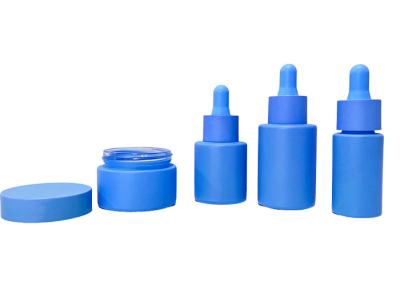 Cina 1Oz Matte Blue Flat Shoulder 30ml ha glassato l'insieme del siero delle bottiglie di vetro e dei barattoli in vendita