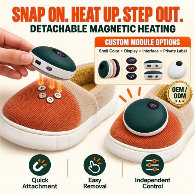 Magnetic heating module lifted off the slipper showing the four contact points