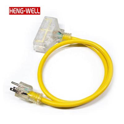 China Heavy-Duty 12/3 Outdoor Extension Cord 3ft & 49ft Multi-Socket 15A 125V Lighted and SJTW Copper PVC US Standard Power Cords for sale