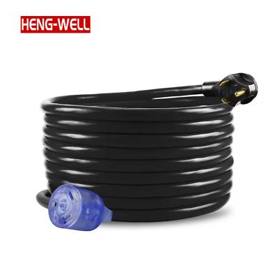 China 50ft 10 AWG 30A Heavy Duty RV Power Cord with LED Light Easy Unplug & Storage Organizer TT-30 Plug SJTW Wire Type for sale