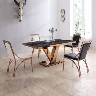 Китай Таблица столовой розовых обеденных столов золота 180x90x75cm SS прочная мраморная продается