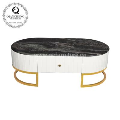 China Metallrahmen-Marmor-Wohnzimmer-Tabelle mit MDF-Kabinett 130x70x44cm zu verkaufen