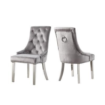 China O veludo adornou o pé de aço de 54x64x100cm Gray Upholstered Dining Chairs Stainless à venda