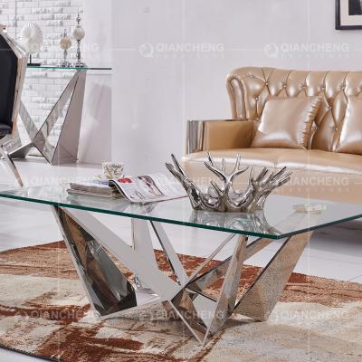 China Glasplatte-Mitte-Tabellen-moderner Edelstahl-Couchtisch der Höhen-18inch zu verkaufen