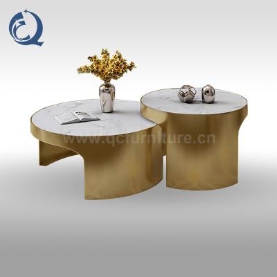 Cina L'insieme del tavolino da salotto di acciaio inossidabile ha spazzolato la pietra sinterizzata 11mm di Champagne Gold sulla cima in vendita
